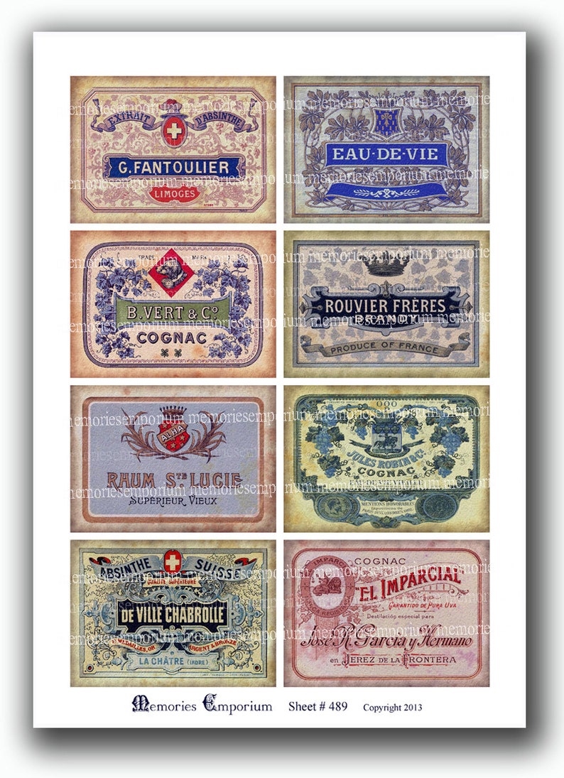 French Labels Alcohol for Bottles Liquor Grog Liqueur Brandy Rum ...