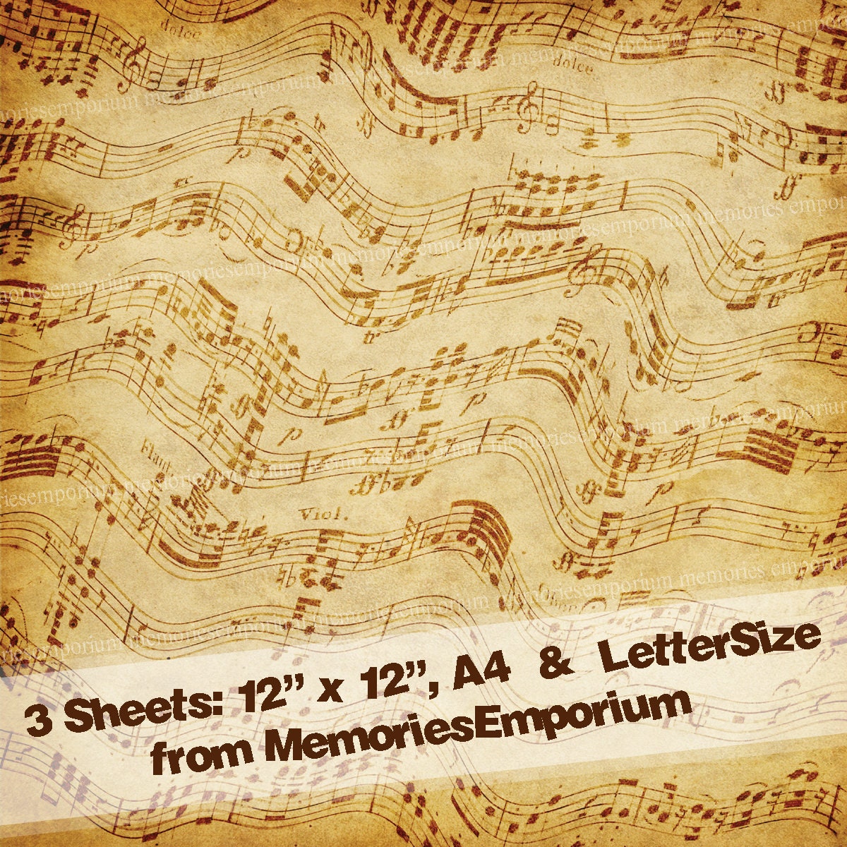 Printable Download Music Notes Shabby Chic Antique Ochres Aged ...