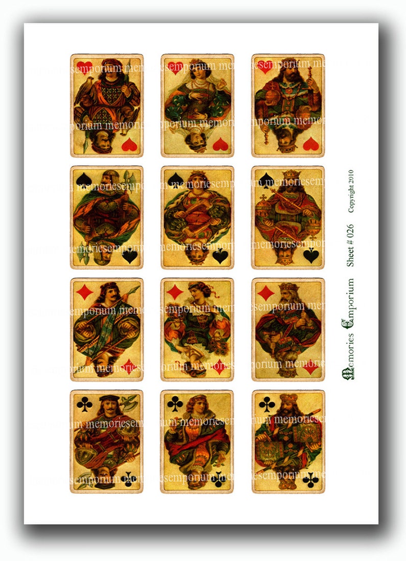 Antique Playing Cards Clipart Printable Download Decoupage DIY Paper ...