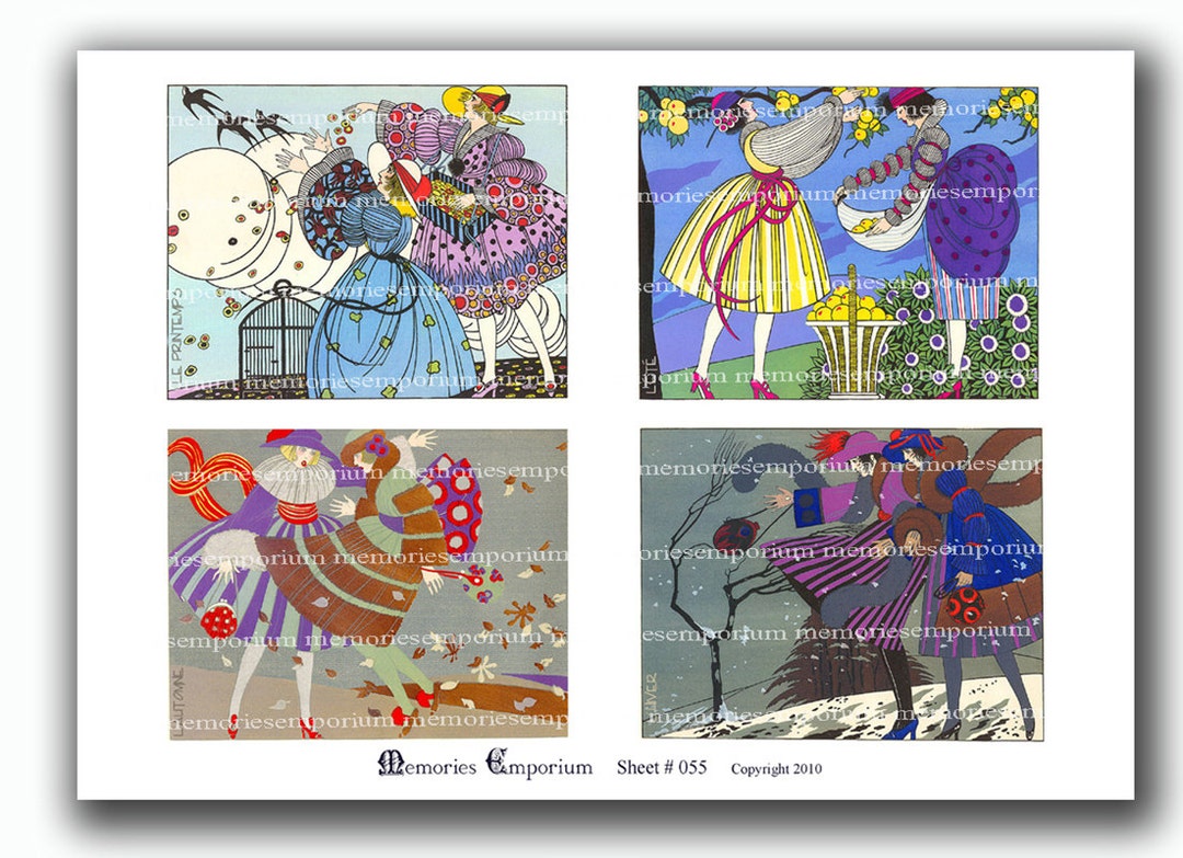 French Four Seasons 4 Fashion Plates Art Deco Spring Summer - Etsy