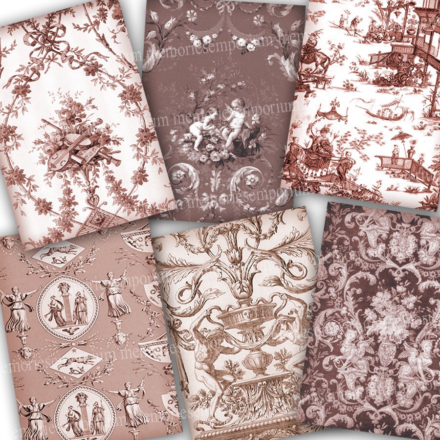 Brown Toile De Jouy Designs Printable Download Clipart Antique - Etsy