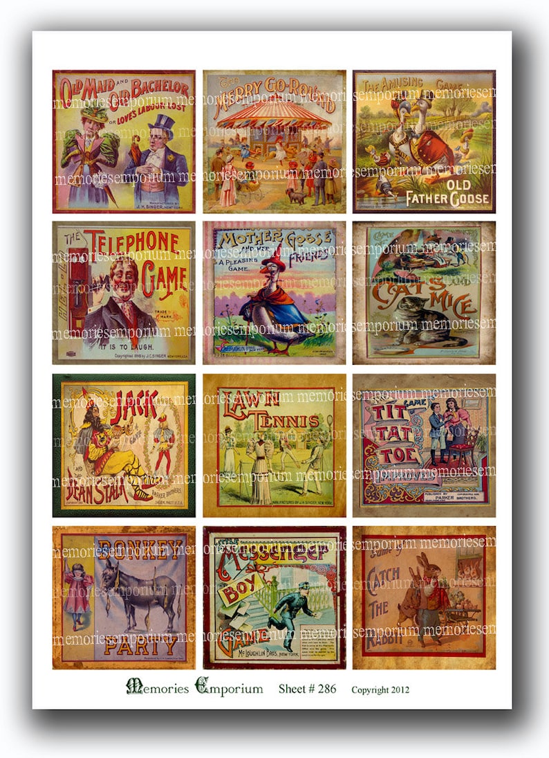 Old Parlor Games Lids Childrens Vintage Board Card Antique Games ...