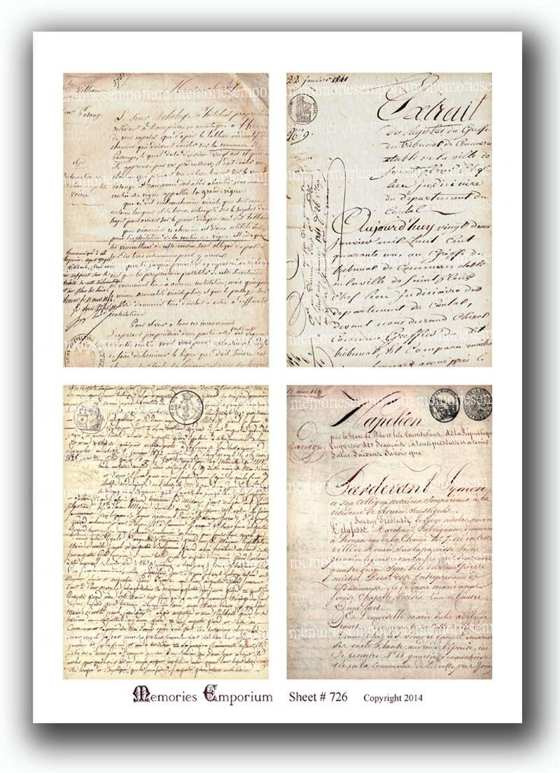 French Handwriting Digital Paper Clipart Antique Documents Vintage ...