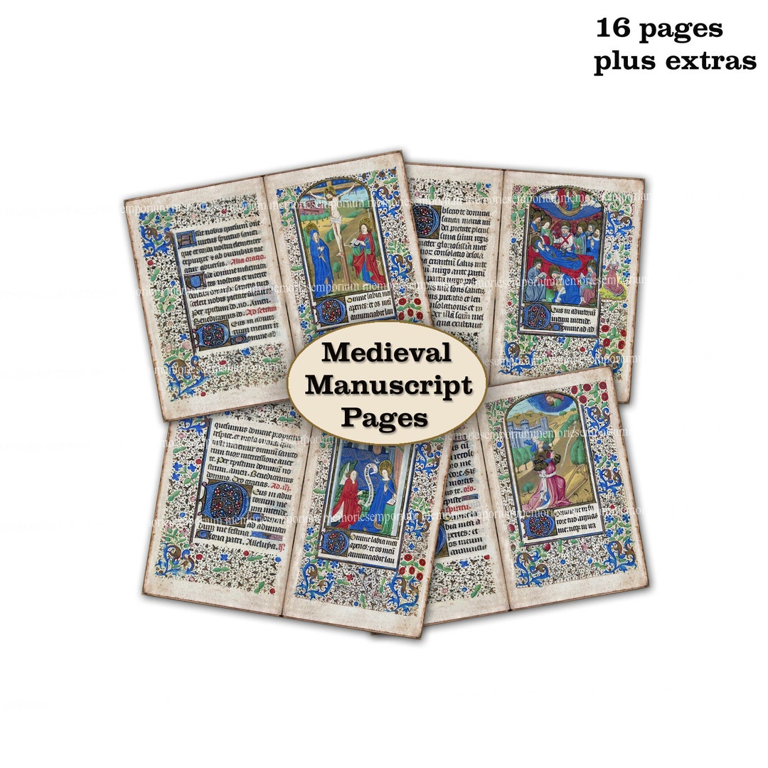 Medieval Illuminated Manuscript Junk Journal Pages Printable Download ...