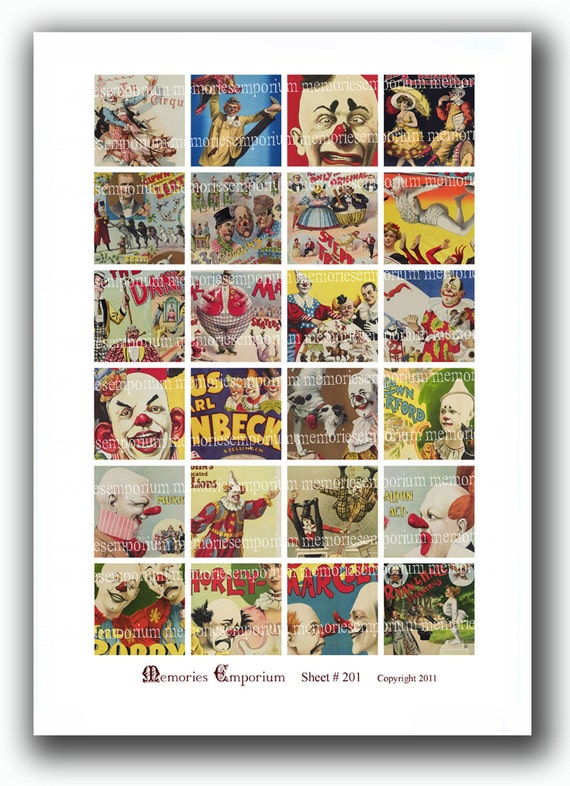 Scrapbooking Circus Clowns Squares Decoupage Number One Funny Faces ...