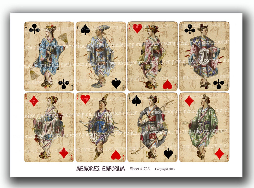 Asian Playing Cards Oriental Japanese Digital Paper (Download Now) - Etsy
