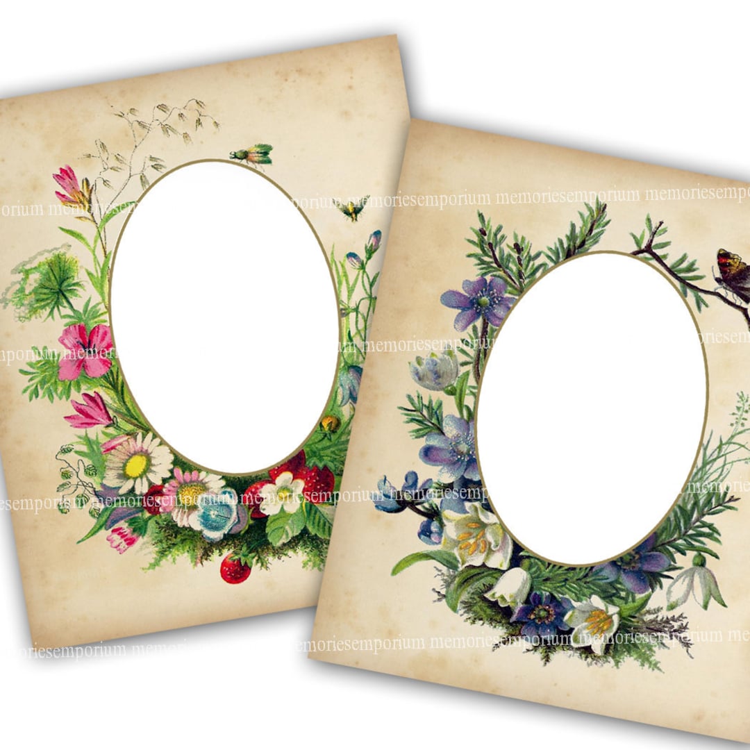 Antique Photo Album Pages Printable Download Victorian Flower Ovals ...