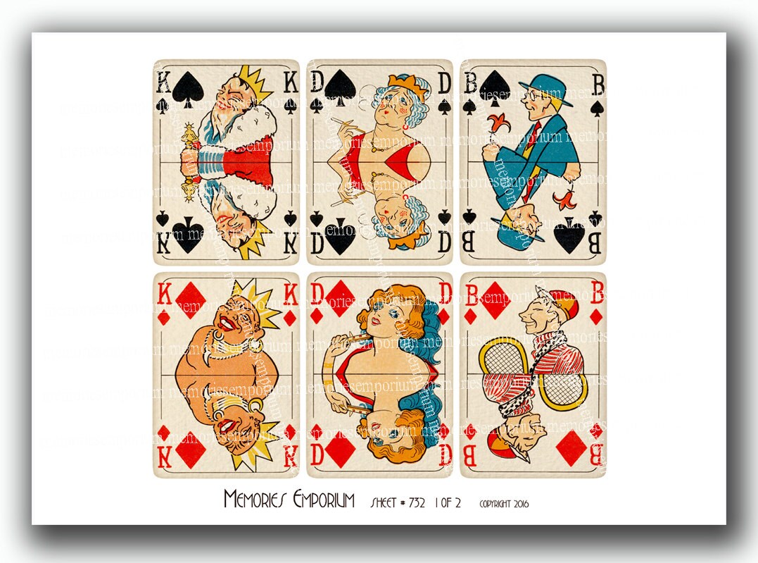 Fifties Playing Cards Digital Paper Clipart Printable Download Retro ...