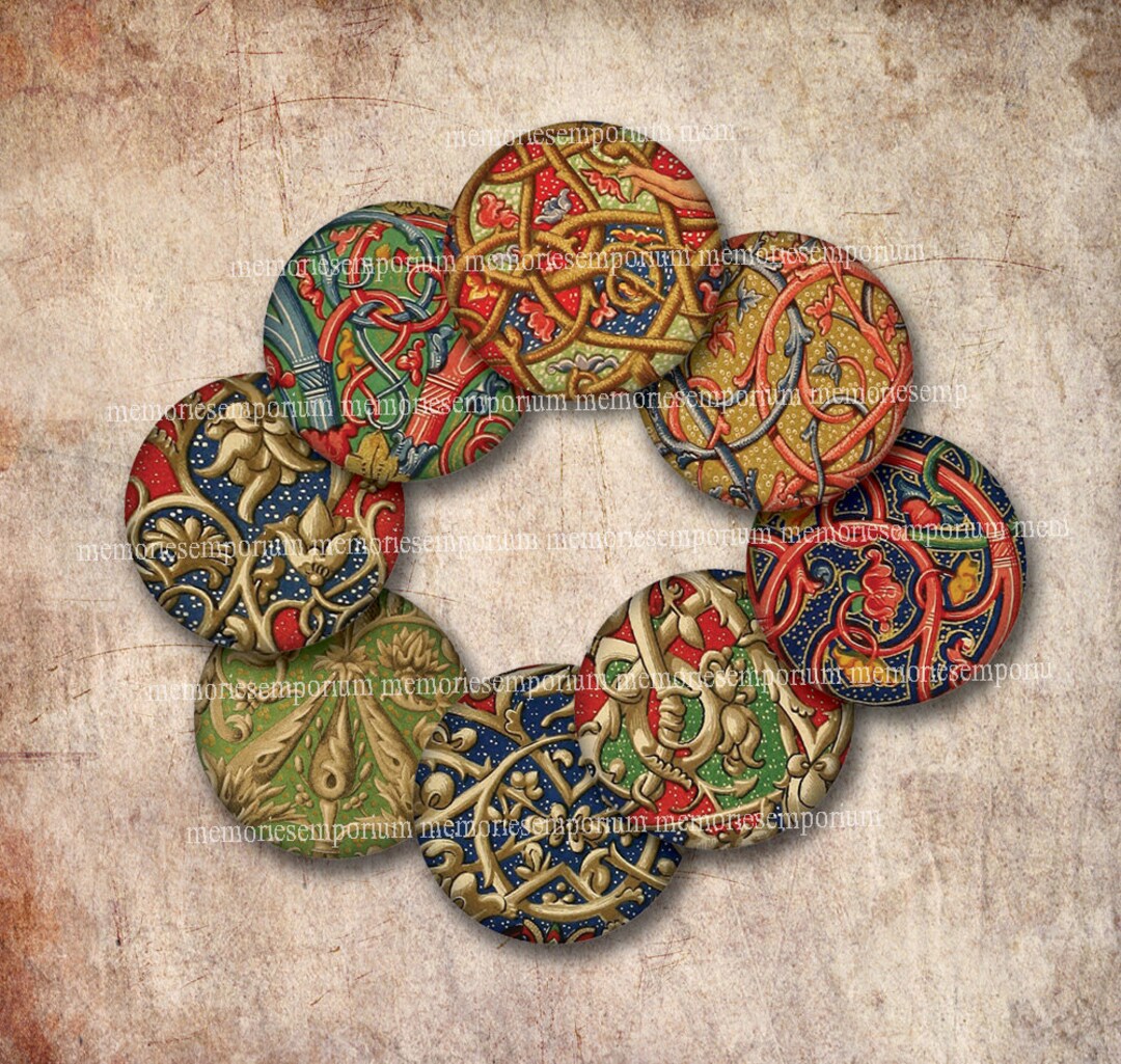 Illuminated Medieval Circles One 1 Inch Rounds Scrolls Florentine ...