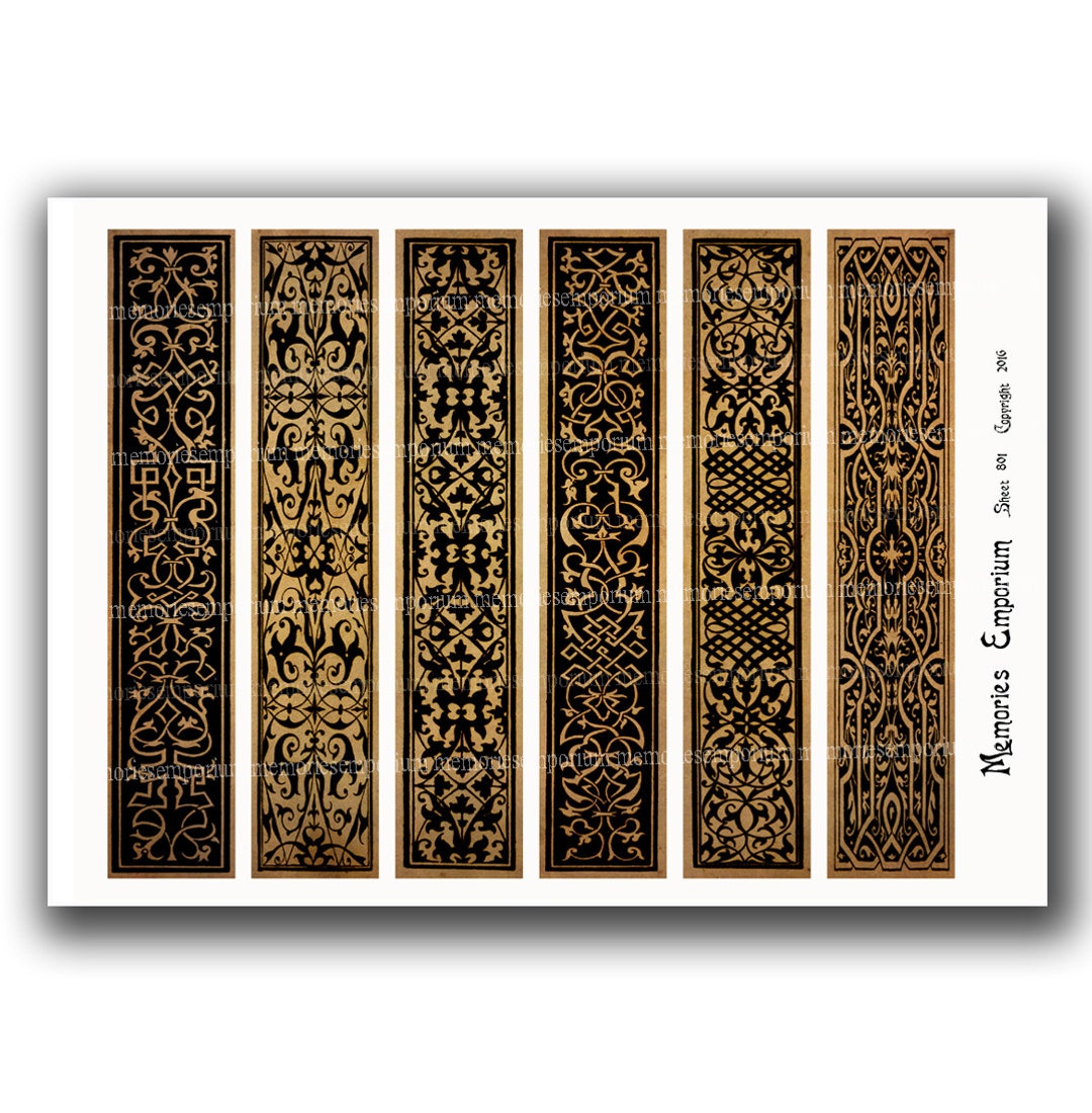 Bookmarks Medieval Renaissance Digital Printable Download Black and Tan ...