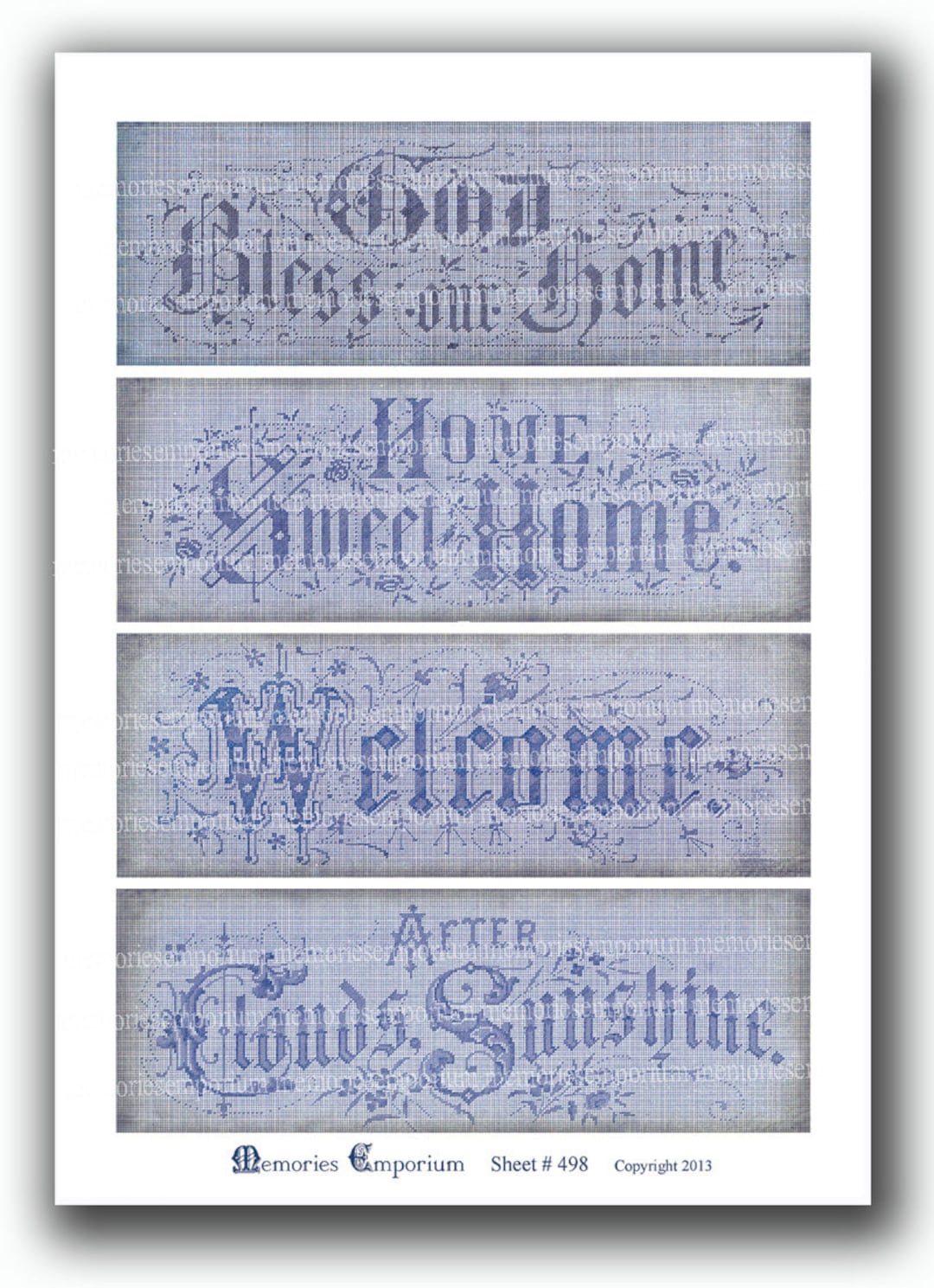 Home Sweet Home Welcome Blue Shabby Chic Embroidery Designs of Antique ...