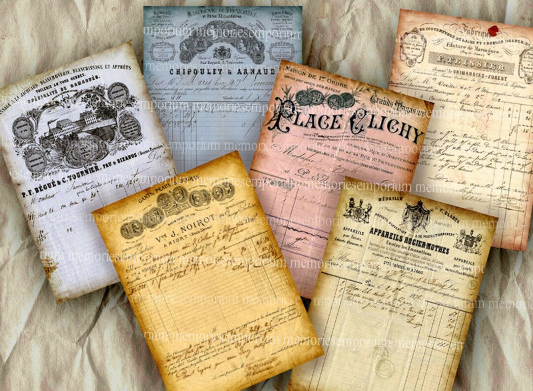 Antique French Invoices Receipts ATC ACEO Size Old Paper Ephemera ...