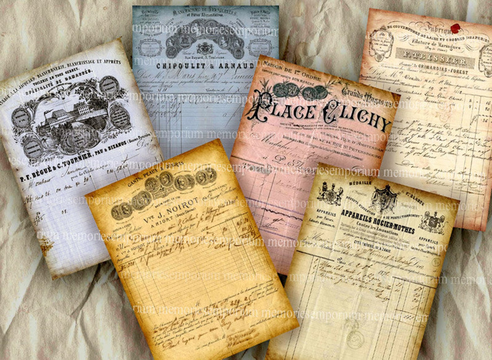 Antique French Invoices Receipts ATC ACEO Size Old Paper Ephemera ...