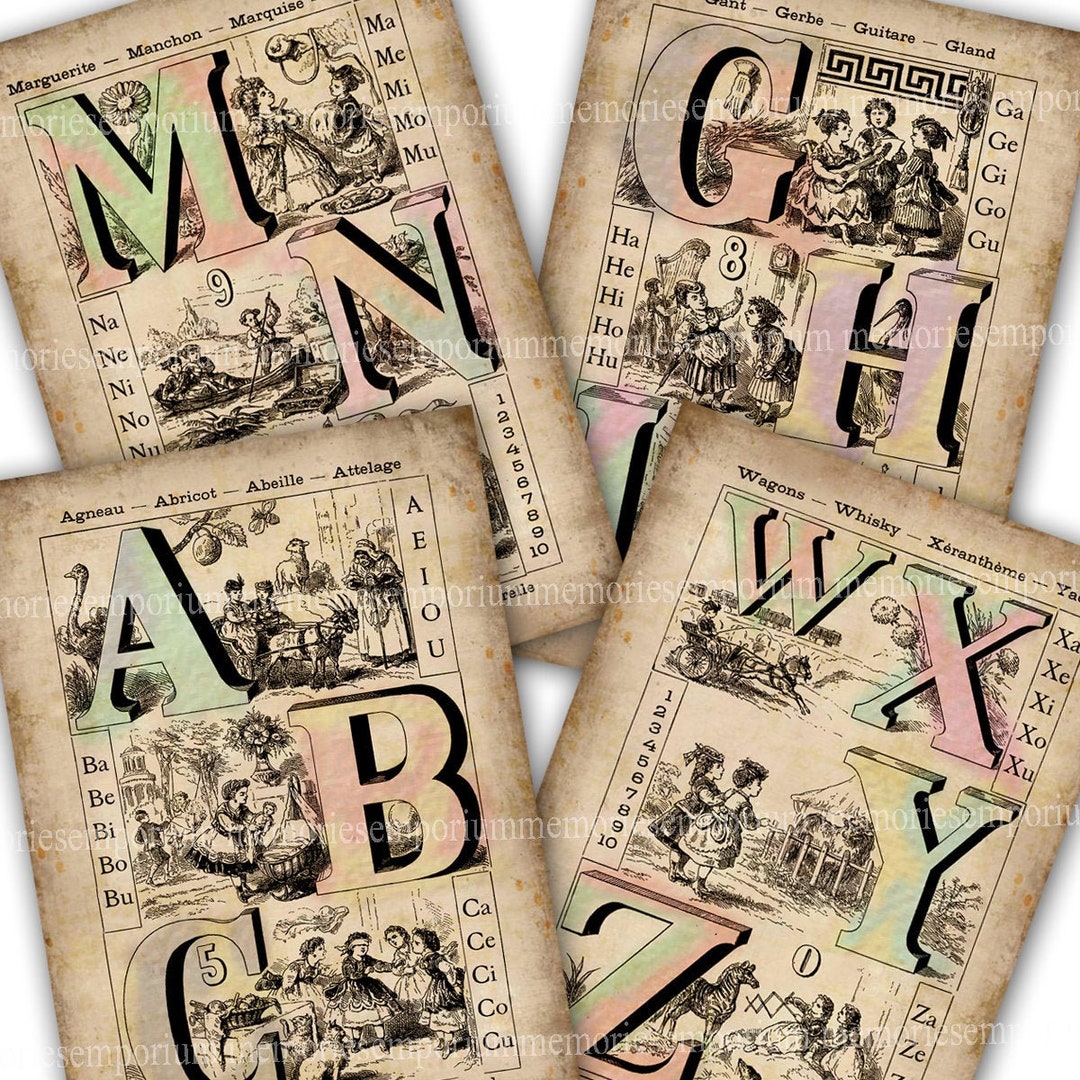 French Alphabet Cards Printable Download ABC Children School Antique ...