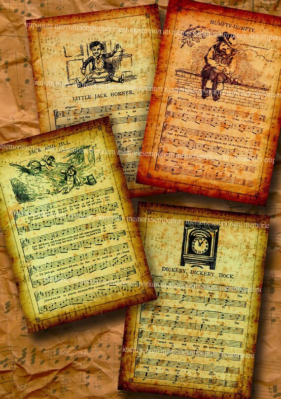 Nursery Rhymes Antique Music Song Book Pages Digital Collage | Etsy