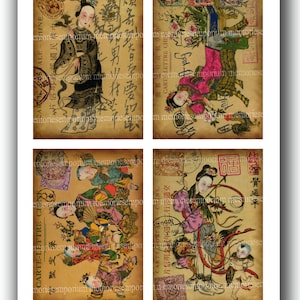 Chinese Postcards Asian Oriental Fantasy Chine Antique Postage Stamps ...