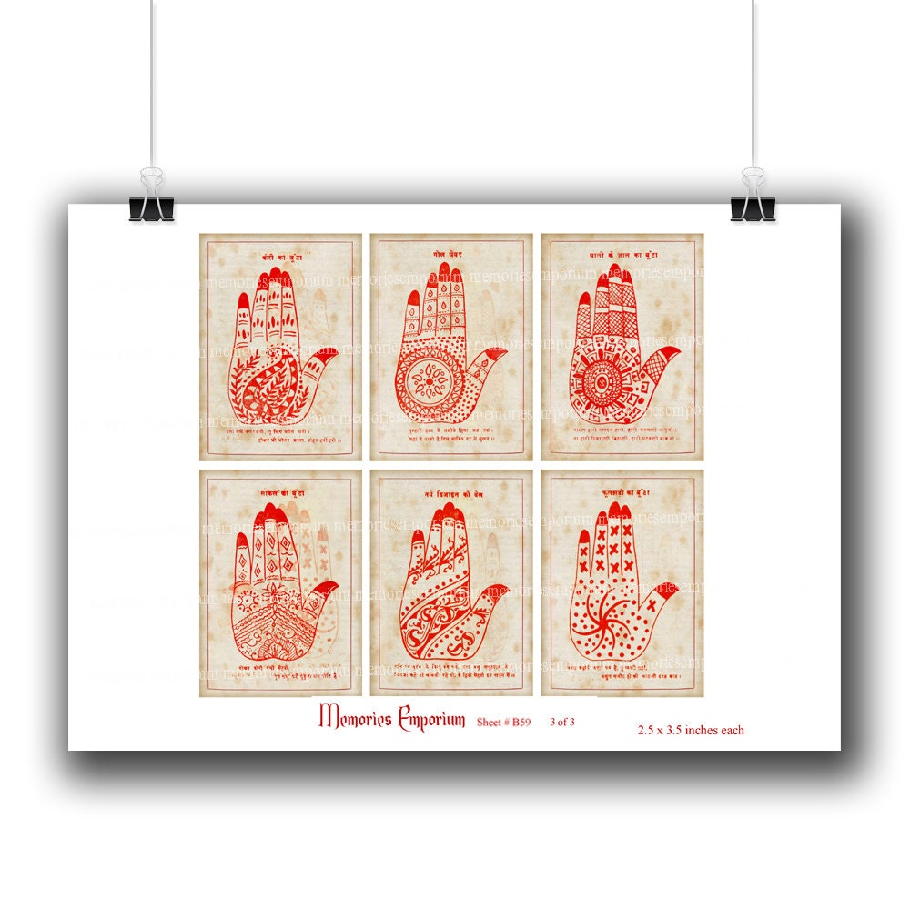 India Henna Mehndi Hand Designs Printable Download Antique Hindi ...