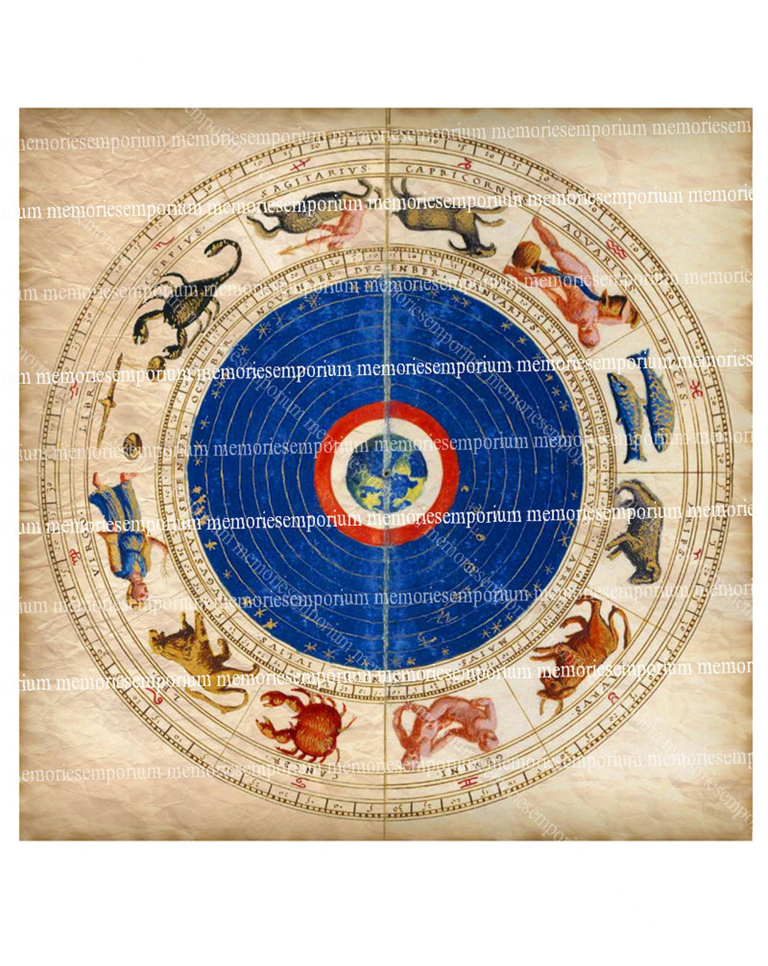 Zodiac Symbols Star Signs Digital Paper Download Antique Celestial ...