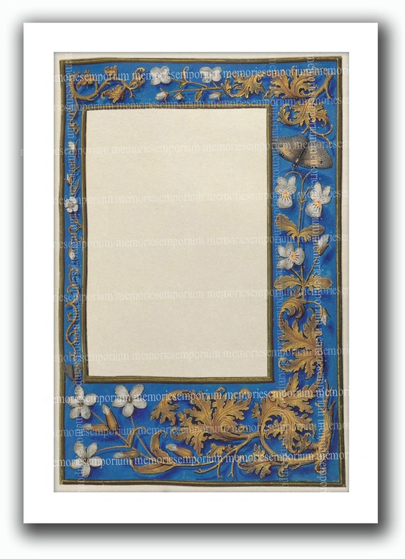 Renaissance Blue Painted Border Blank Page for DIY Antique - Etsy