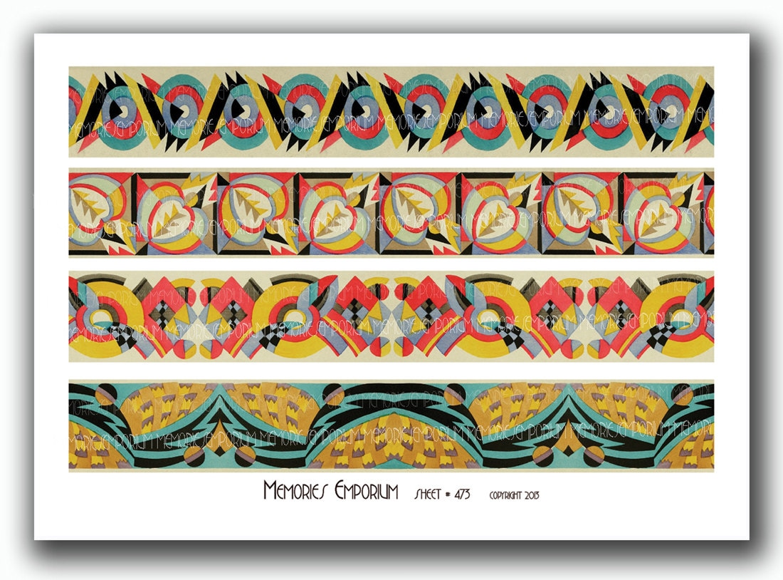 Art Deco Bookmark Border Strip Designs Geometric Patterns for - Etsy