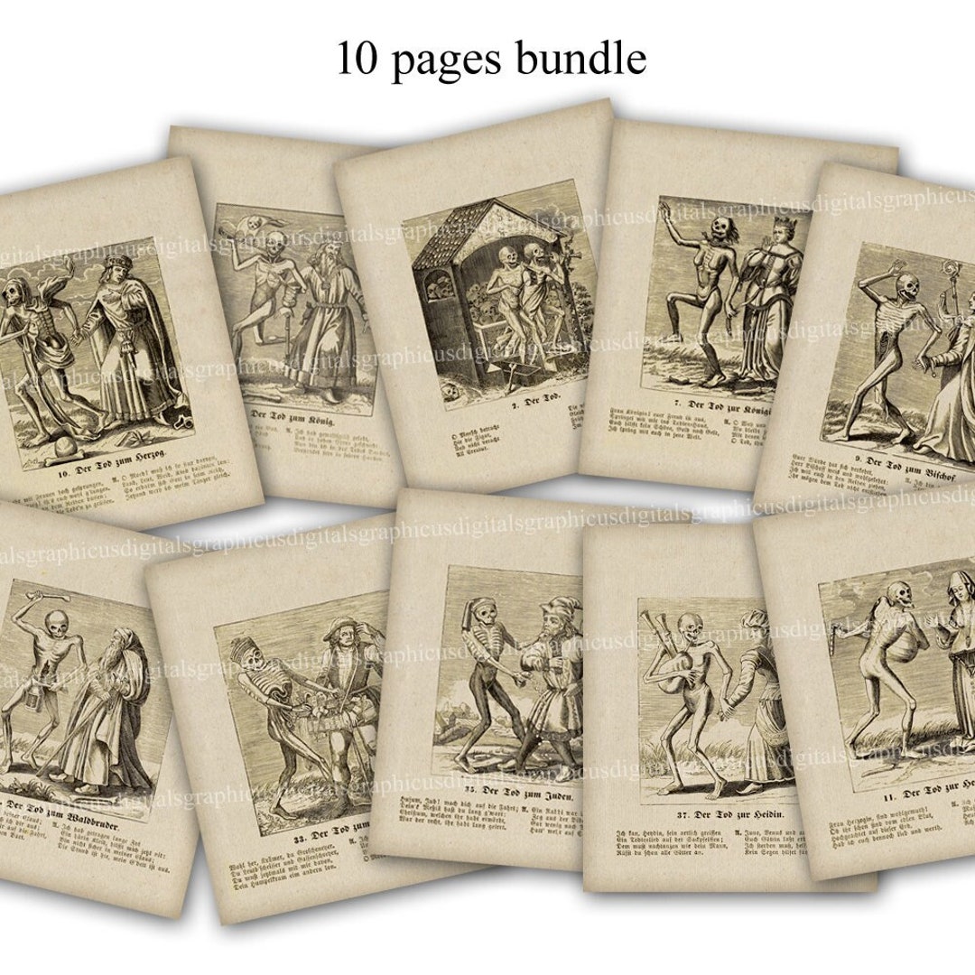 Dance of Death Skeletons Junk Journal Antique Book Pages Printable ...