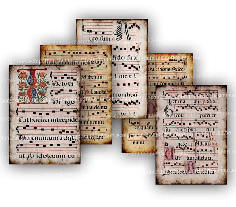 Music Pages Medieval Musical Notes Digital Paper Decoupage Decoration ...