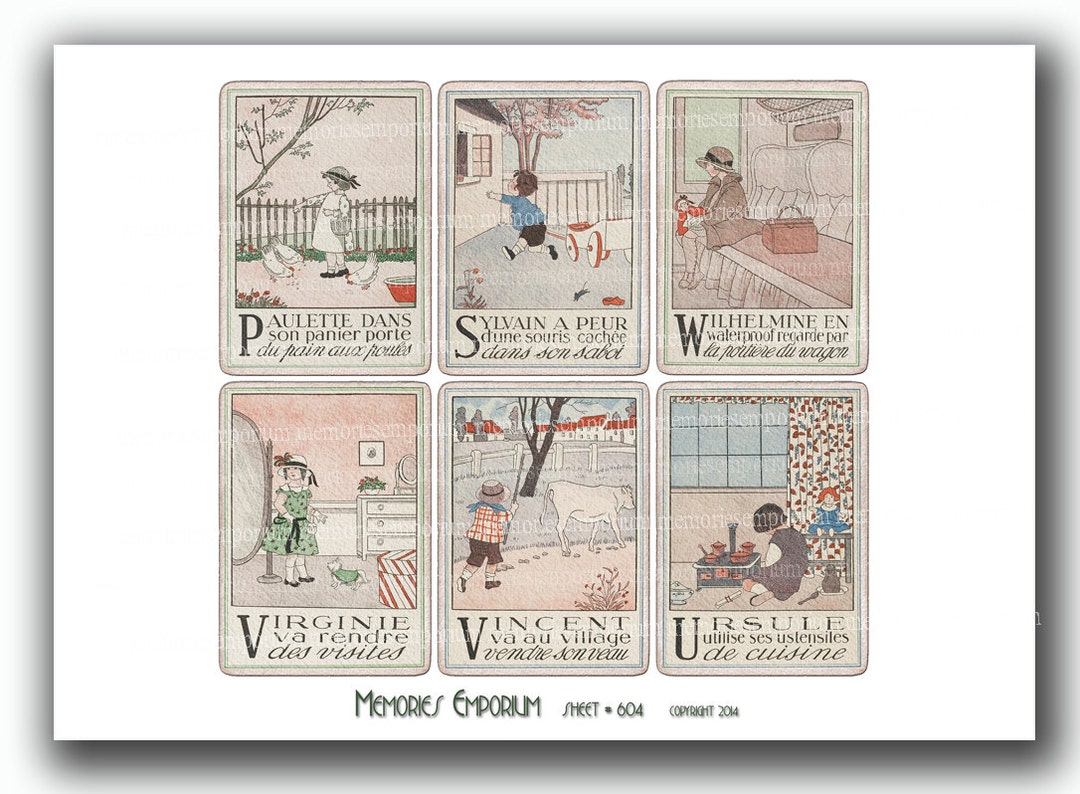French Alphabet Name Cards School Children Digital Collage Sheet Papers ...