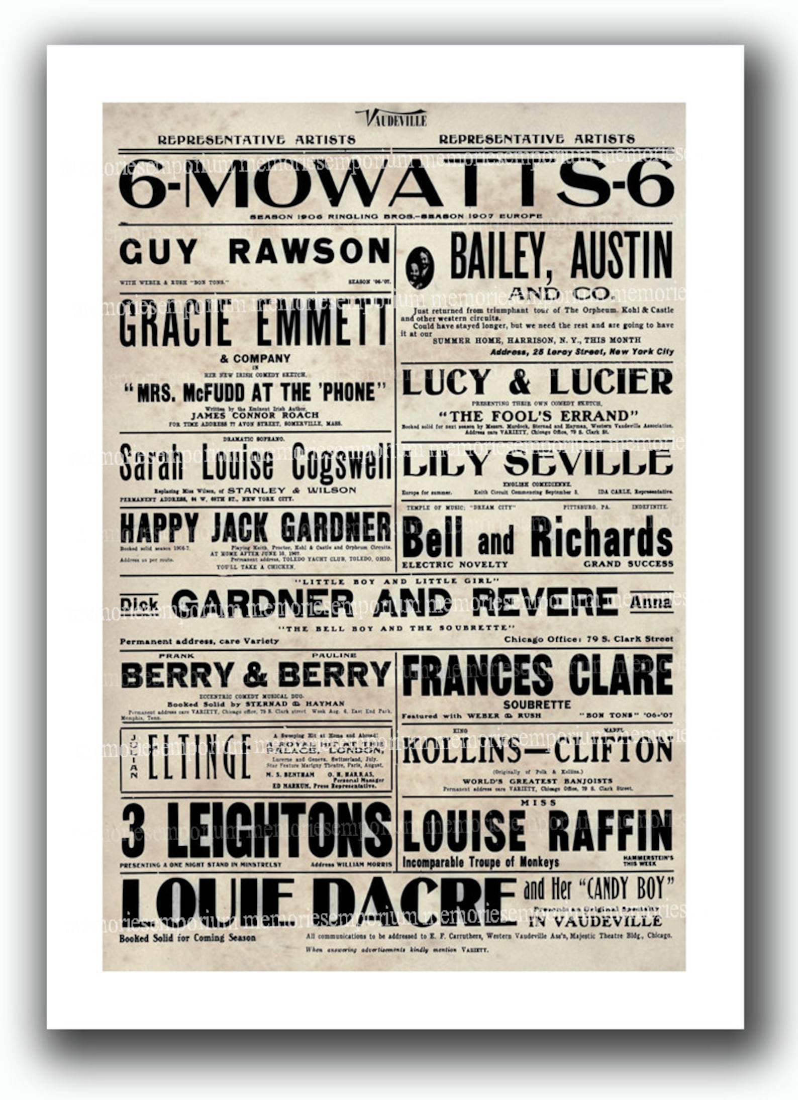 Vaudeville Theatre Acts Old Ads Antique Advertisement - Etsy