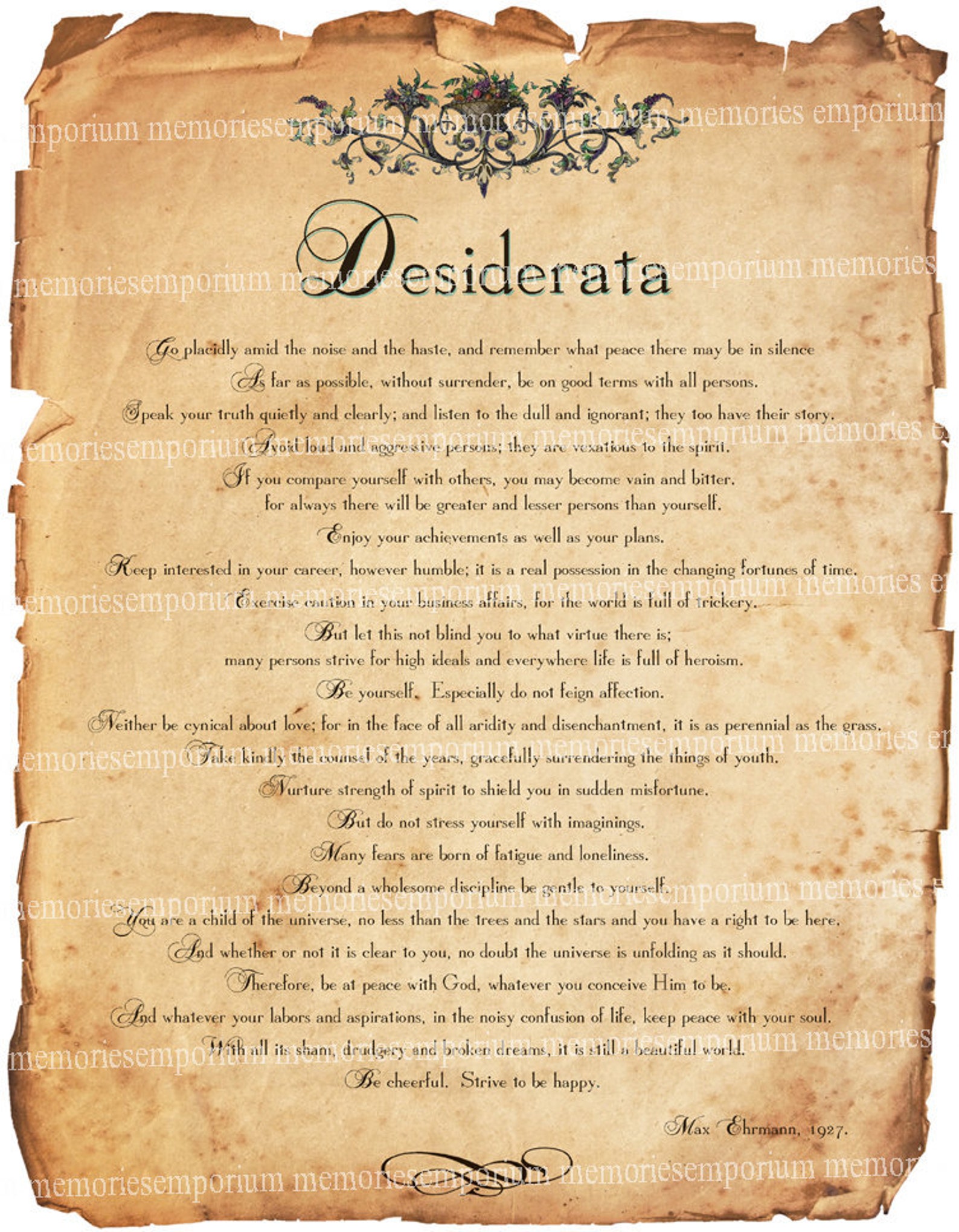 Desiderata Printable Download Poem Motivation Shabby Chic | Etsy