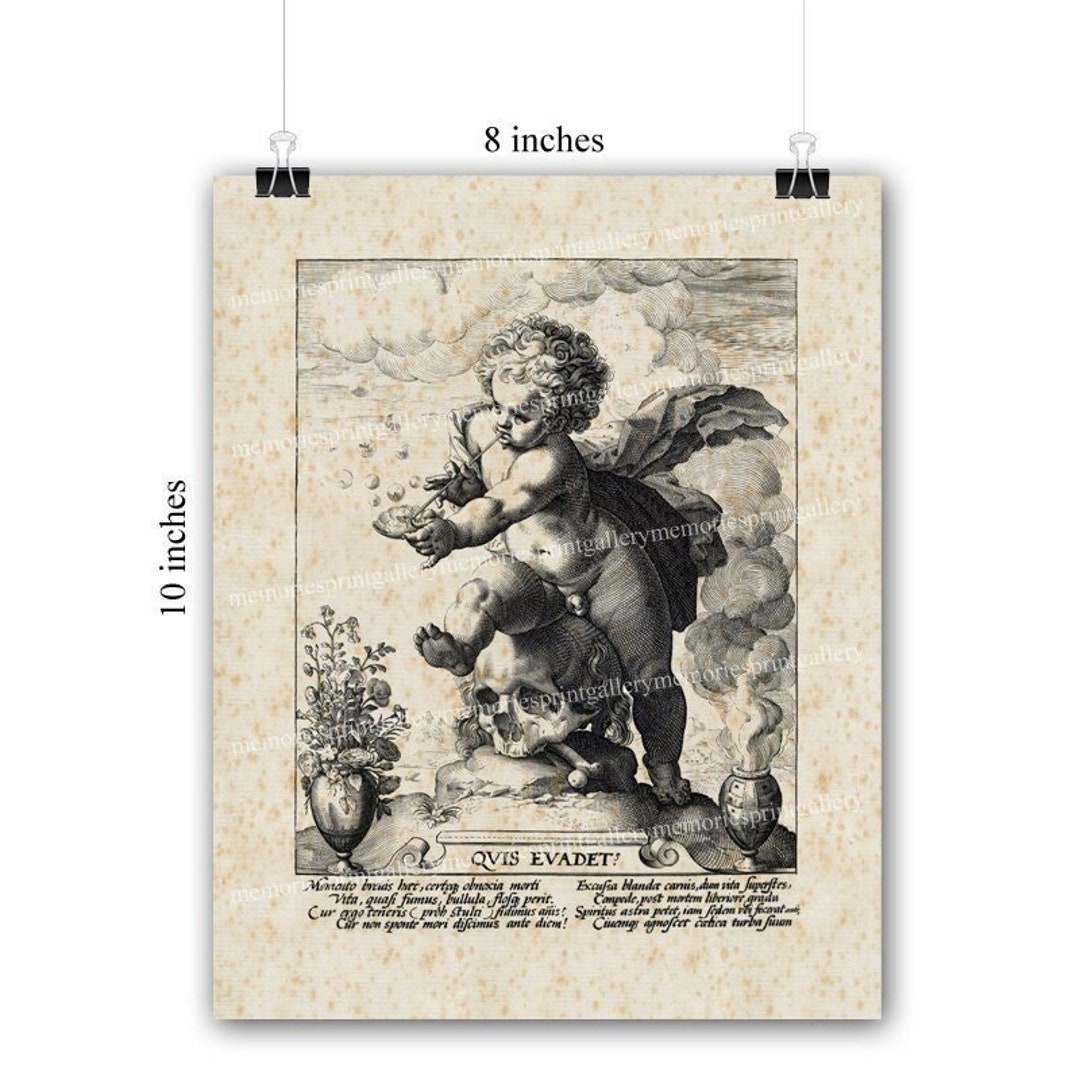 Halloween Printable Skull Angel Death Print Blowing Bubbles Renaissance ...