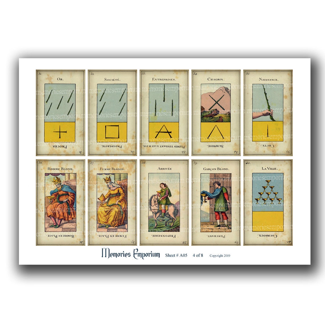 Tarot Printable Download Grand Etteilla Full Deck 78 Cards | Etsy Canada