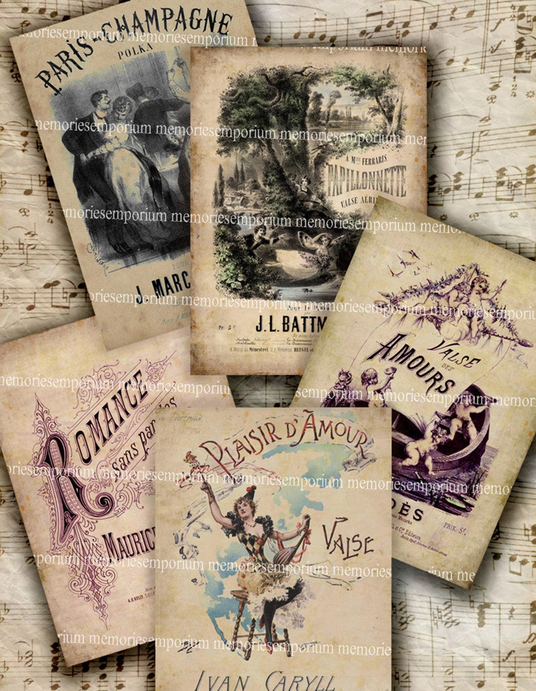 Sheet Music French Love Songs Shabby Chic Antique Music Valentine ACEO ...
