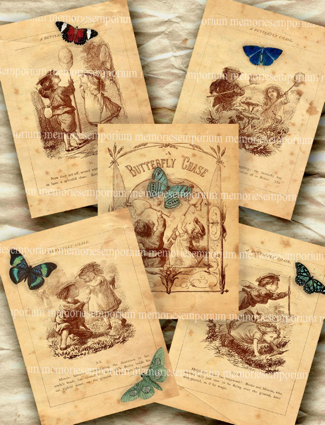 Children Butterfly Book Pages Antique Old Decoupage ACEO ATC Background ...
