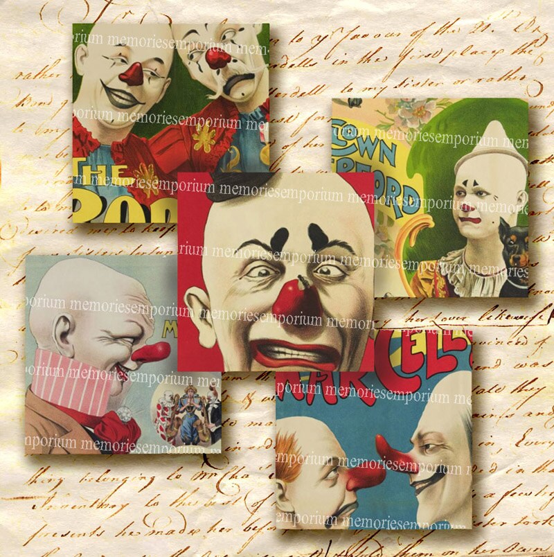 Scrapbooking Circus Clowns Squares Decoupage Number One Funny Faces ...