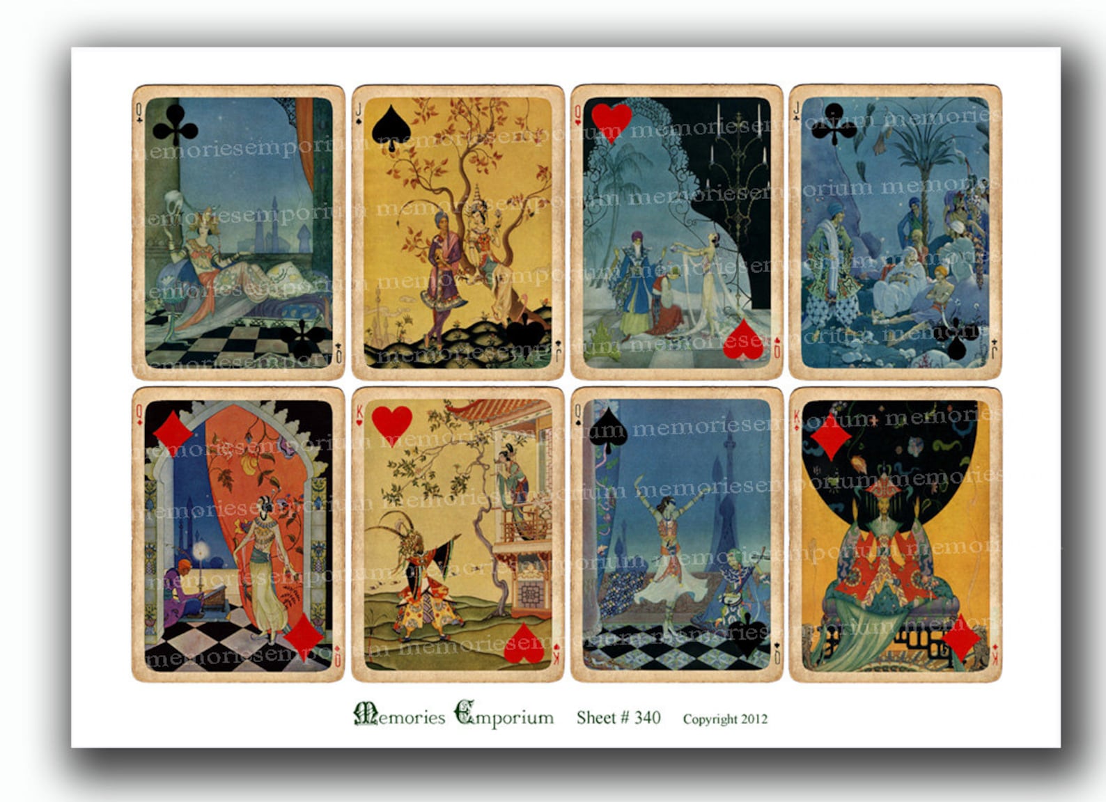 Exotic Art Deco Playing Cards Eastern Oriental Chinese Royal Twenties ...