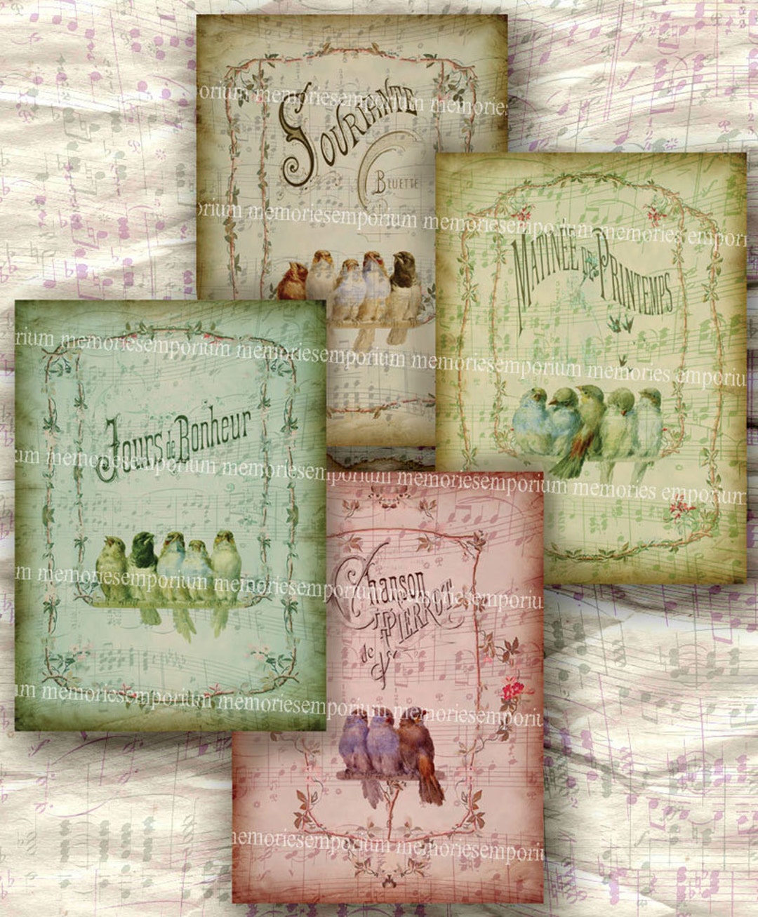 French Sheet Music Clipart Bird Song Vintage Notes Decoupage Shabby ...