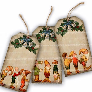 Christmas Elf Gift Tag DIY Swing Card Digital Paper Holidays Elves ...