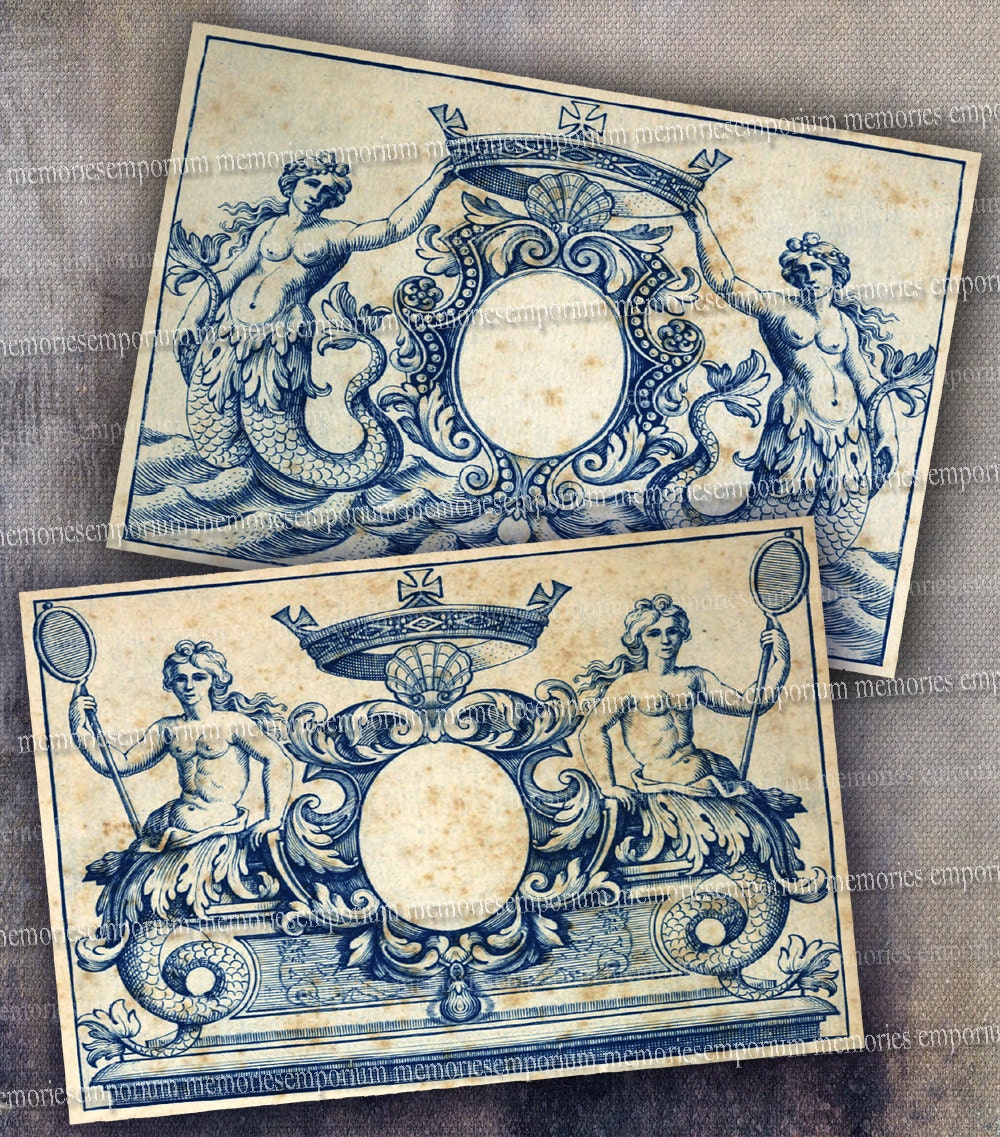 Mermaids Antique Clip Art Digital Paper Printable Download | Etsy