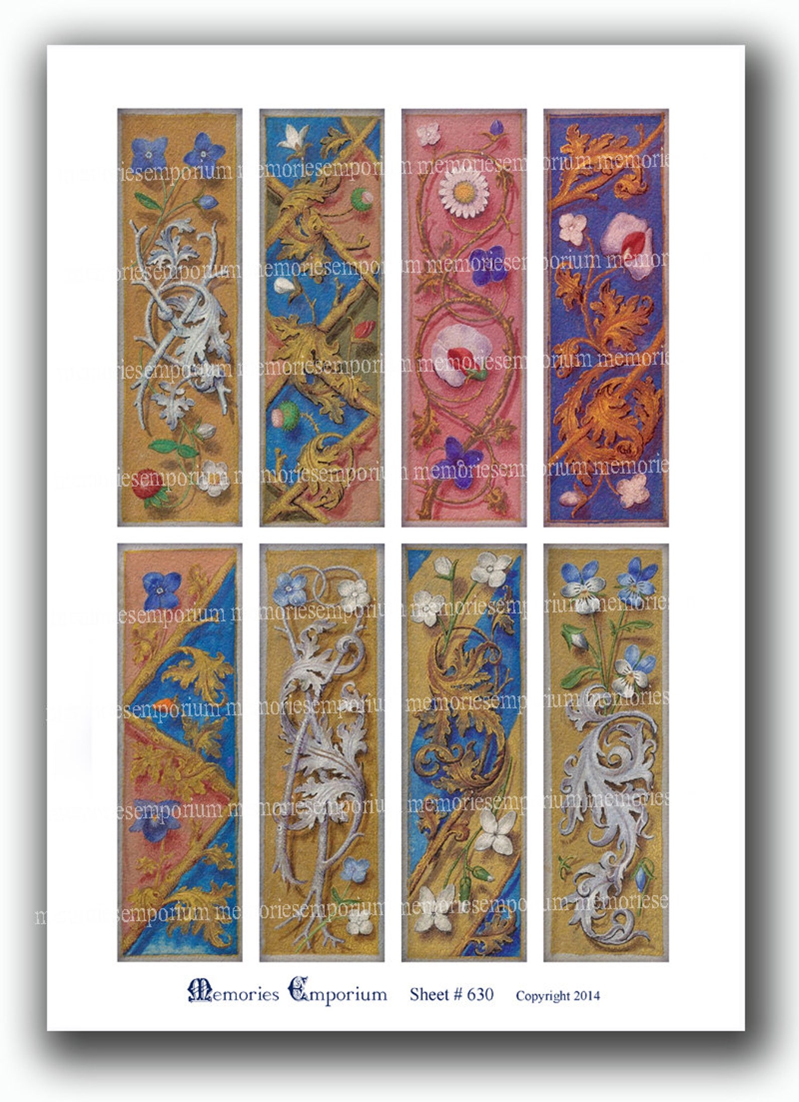 Illuminated Bookmarks Medieval Renaissance Flower Panels for | Etsy