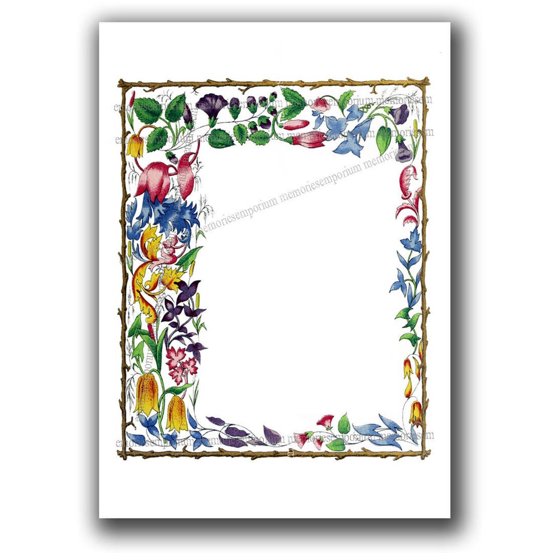 Florentine Stationery Border Flower Illumination Page Digital Download ...