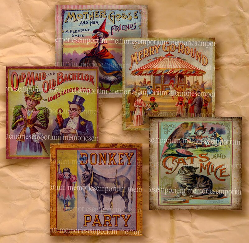 Old Parlor Games Lids Childrens Vintage Board Card Antique Games ...