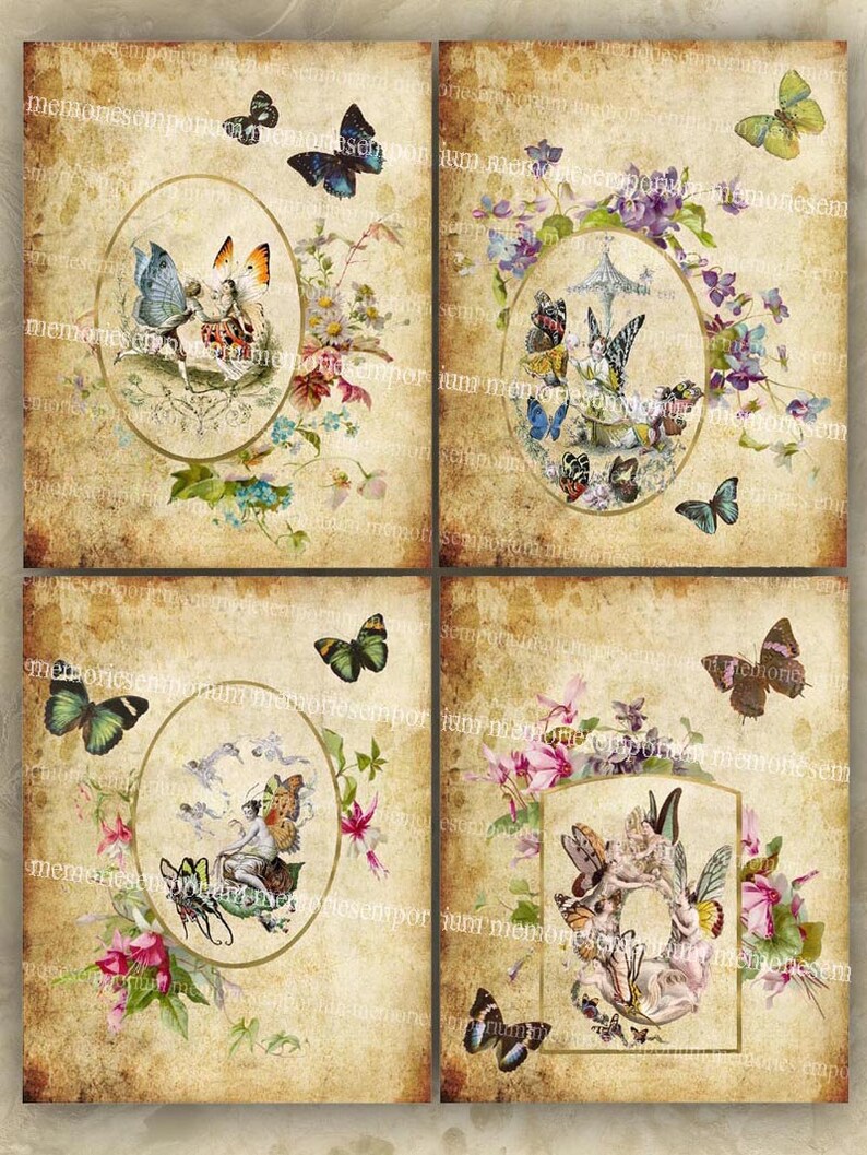 Butterfly Fairy Clipart Shabby Chic Decoupage Antique Flower ...