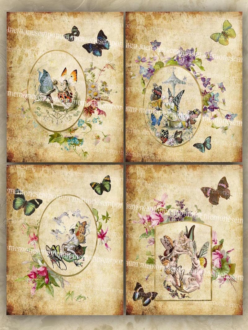 Butterfly Fairy Clipart Shabby Chic Decoupage Antique Flower ...