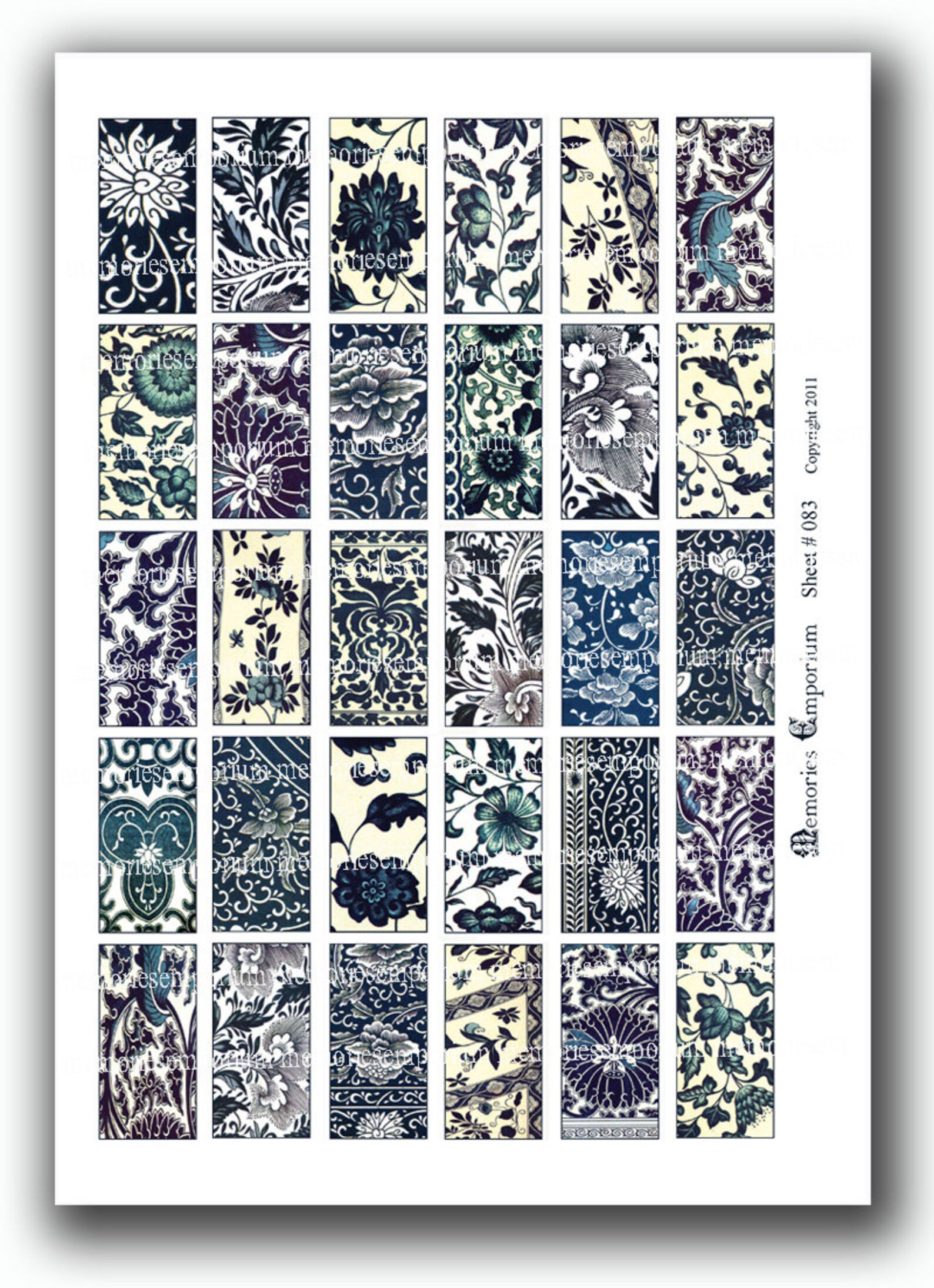 Blue and White Floral Asian Chinese Flower Oriental Patterns 1 X 2 Inch ...