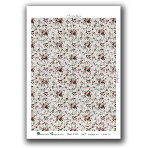 Dollhouse Wallpaper Roses Floral Bedroom Flower Decor 1/12 Scale ...