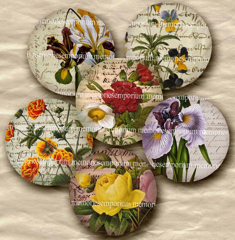 Flower Circles Floral Inchies 1 Inch Rounds Jewelry Bezels Pendant ...