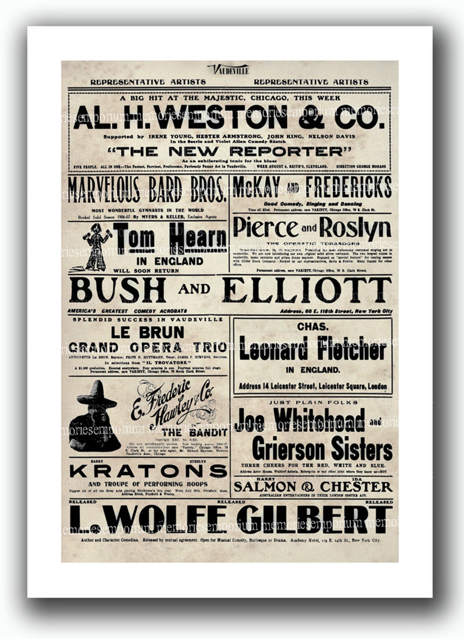 Vaudeville Theatre Acts Old Ads Antique Advertisement - Etsy