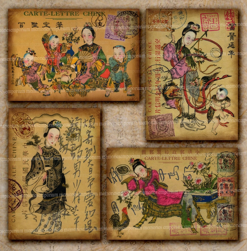 Chinese Postcards Asian Oriental Fantasy Chine Antique Postage - Etsy