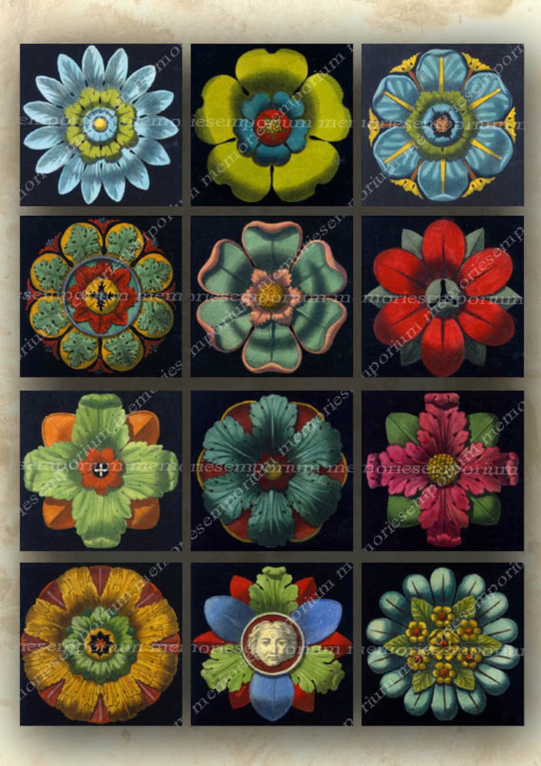 Antique Flower Design Clipart Victorian Rosettes Patterns Printable ...