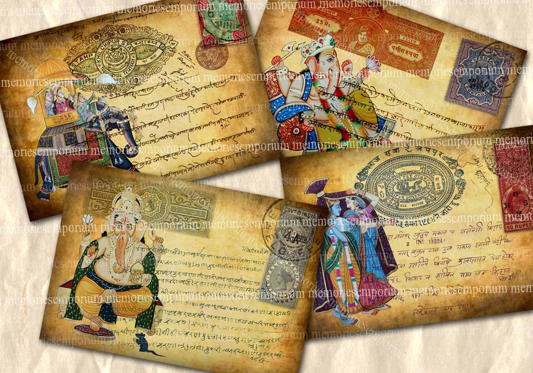 Indian Postcards Fantasy Digital Collage Sheet Elephant Gods - Etsy